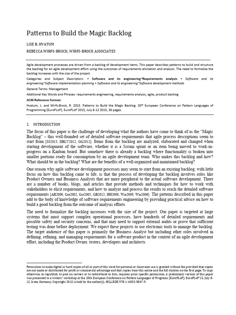 Patterns To Build The Magic Backlog | PDF | Scrum (Software Development) | Software Engineering