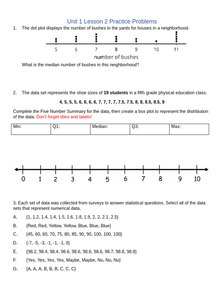 Unit 1 Lesson 2 Practice Problems | PDF