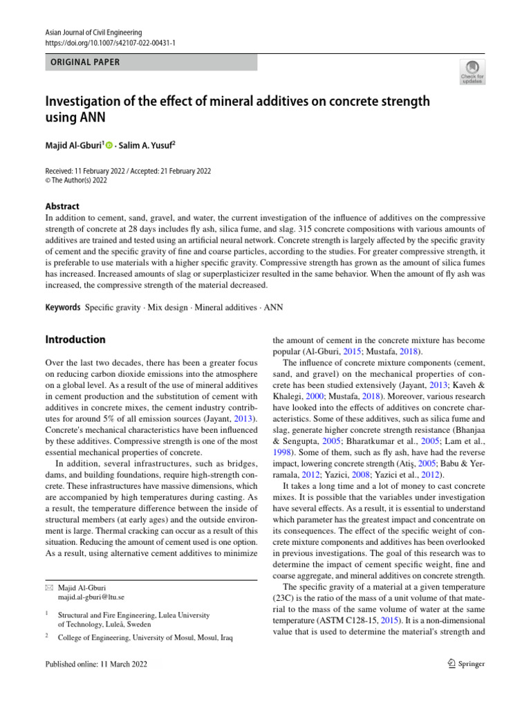 Al Gburi Yusuf2022 Article InvestigationOfTheEffectOfMine | PDF | Concrete | Porosity
