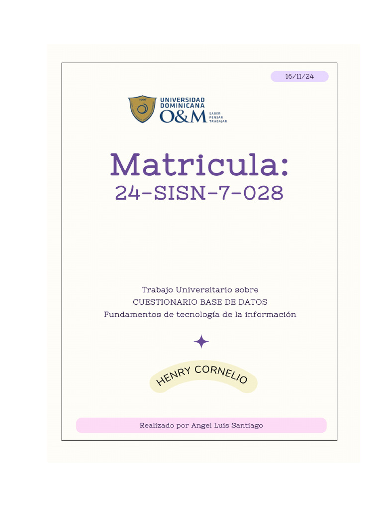 Cuetionario Base de Datos 24 SISN 7 028 | PDF | Bases de datos | SQL