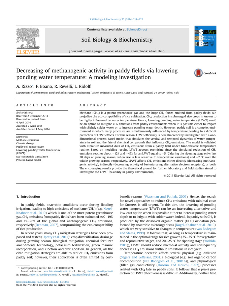 Decreasing of Methanogenic Activity in Paddy Fields Via L - 2014 - Soil Biology | PDF ...