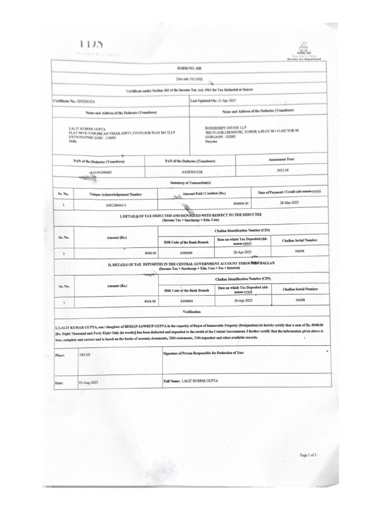 Form No. 16B | PDF