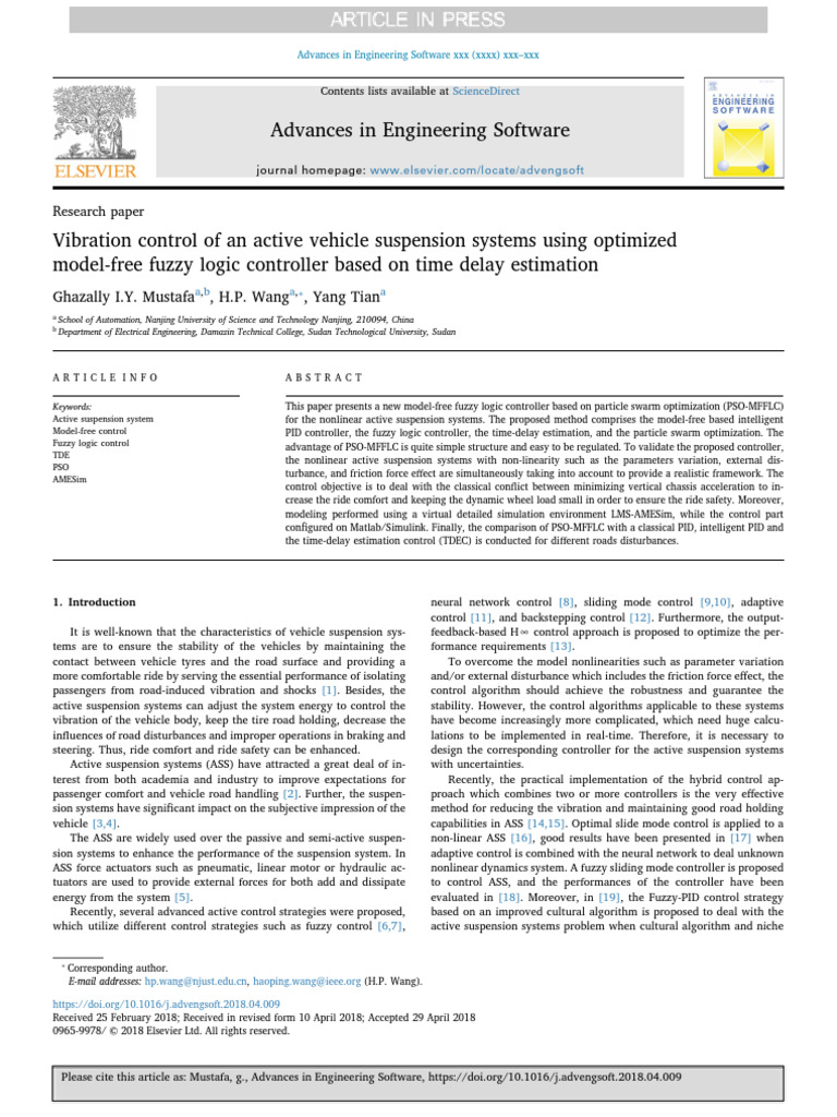 Vibration Control of an Active Vehicle Suspension Systems Using Optimized | PDF | Control Theory ...