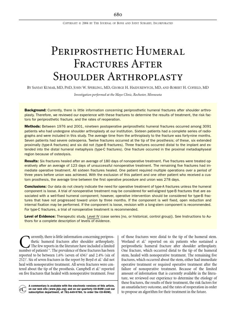 2004 JBJS Periprosthetic Humeral Fractures After Shoulder Arthroplasty ...