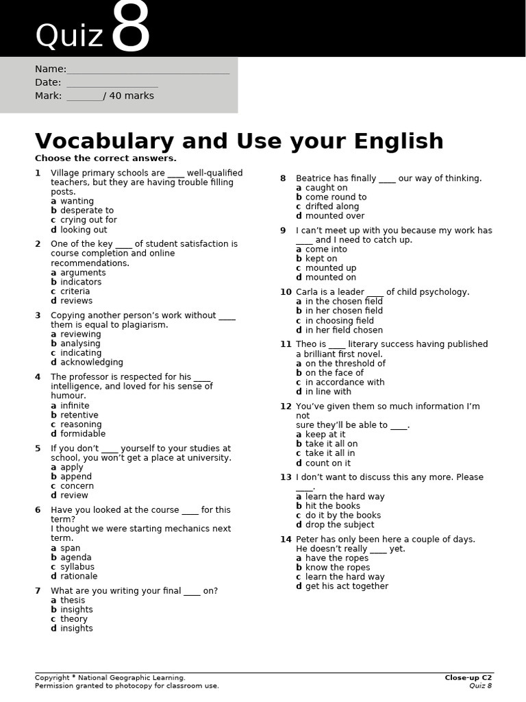 Editable C2 Quiz 8 | PDF