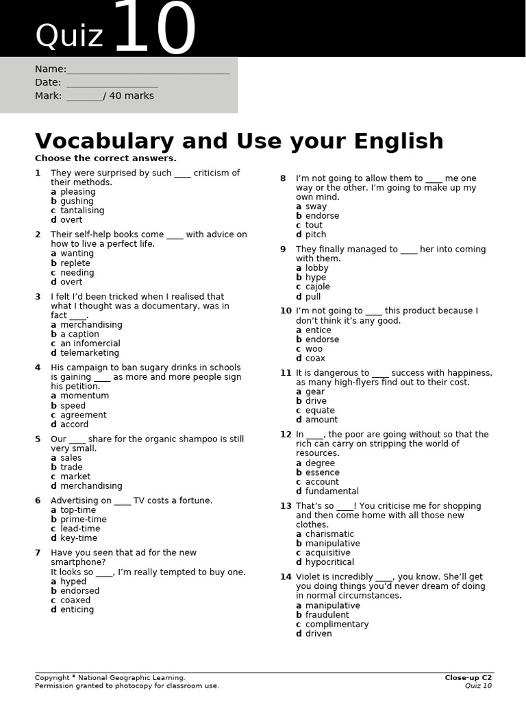 Editable C2 Quiz 10 | PDF