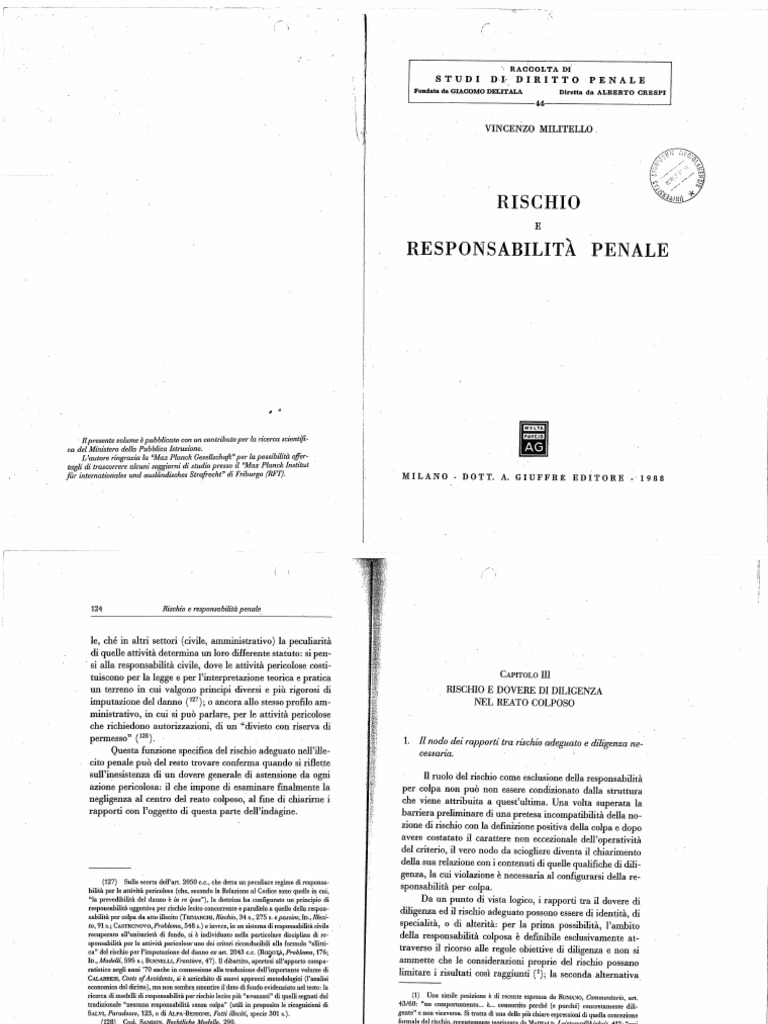1988 - Vincenzo Militello - Rischio e Responsabilità Penale | PDF