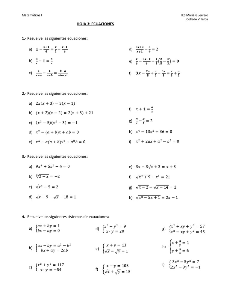 HOJA 03 Ecuaciones | PDF | Ecuaciones | División (Matemáticas)