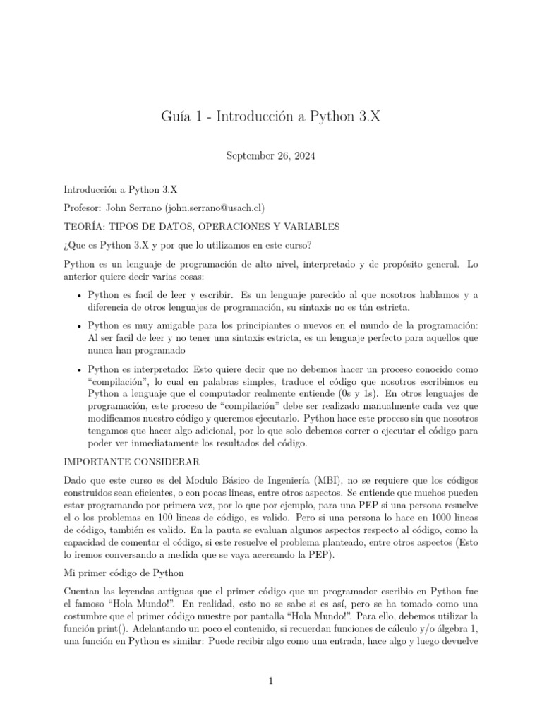Guía 1 - Introducción A Python 3.X | PDF | Lenguaje de programación | Programación de computadoras