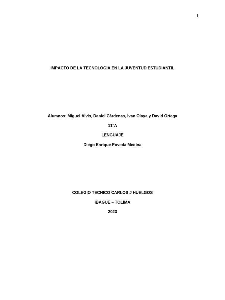 Impacto de La Tecnología en La Juventud Estudiantil Avance Diseño ...