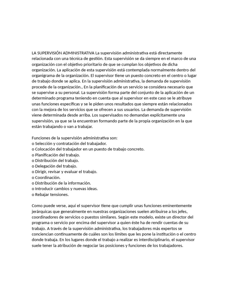 Funciones de la Supervisión Administrativa | PDF