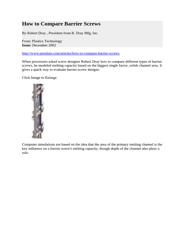 How To Compare Barrier Screws | PDF | Extrusion | Area