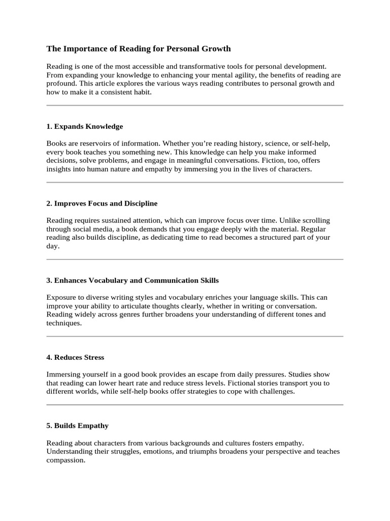 The Importance of Reading For Personal Growth | PDF