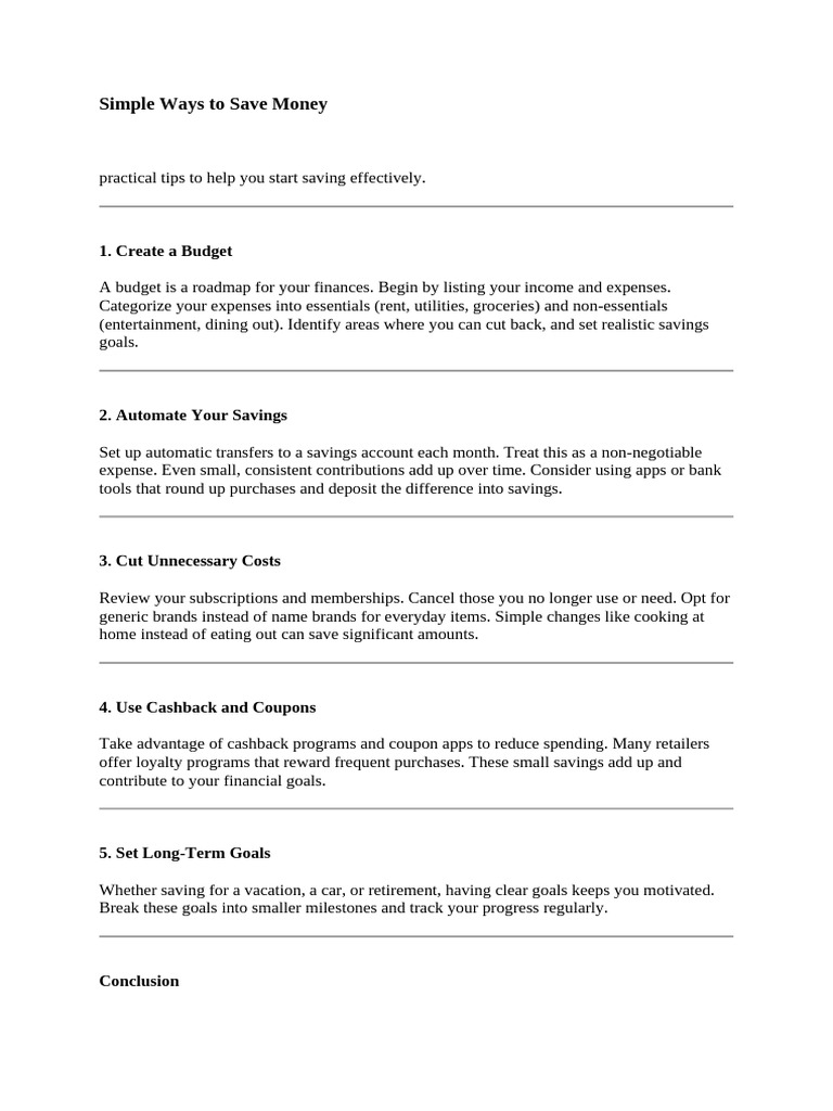 Simple ways to save money | PDF