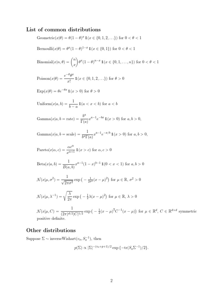 common-distributions-one-pager | PDF | Statistical Theory | Probability ...