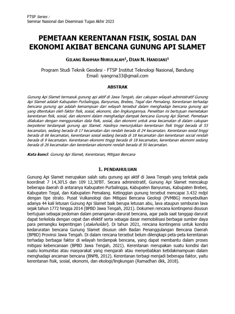 Pemetaan+Kerentanan+Fisik,+Sosial+Dan+Ekonomi+Akibat+Bencana+Gunung+API+Slamet | PDF