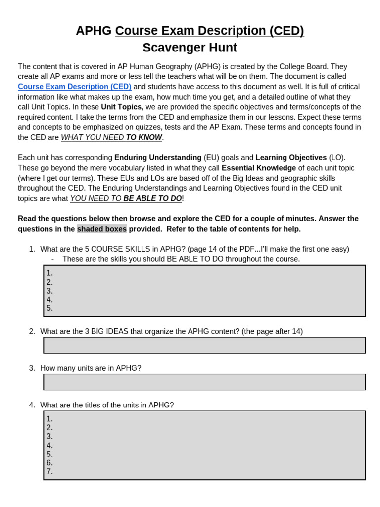 APHG CED Digital Scavenger Hunt | PDF | Cognition | Cognitive Science