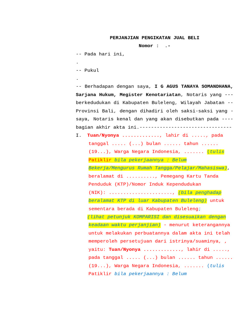 PPJB - L - DRAF 2021 (Tanah) | PDF