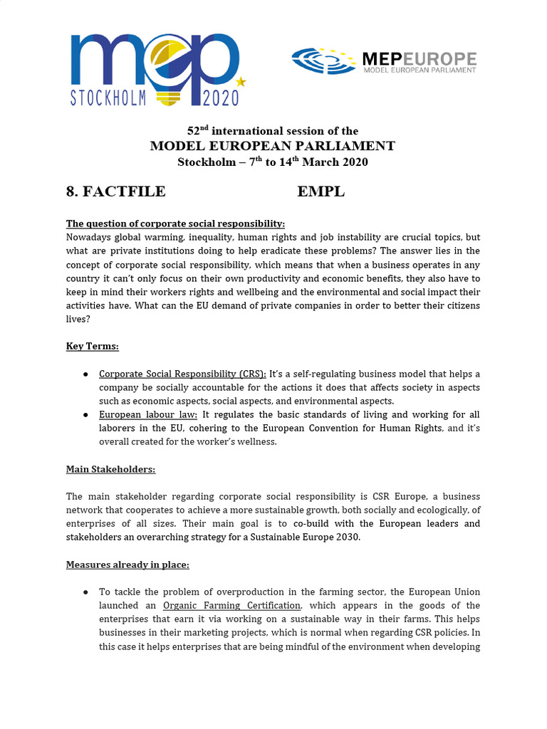 8.b. EMPL iMEP Stockholm Factfile | PDF | Corporate Social Responsibility | Sustainability