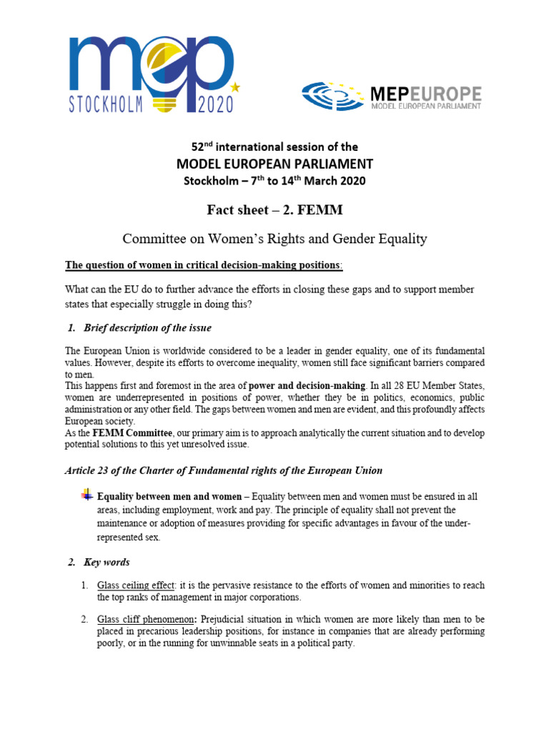 2.a. FEMM FACT-SHEET iMEP Stockholm 2020 | PDF | Gender Equality ...