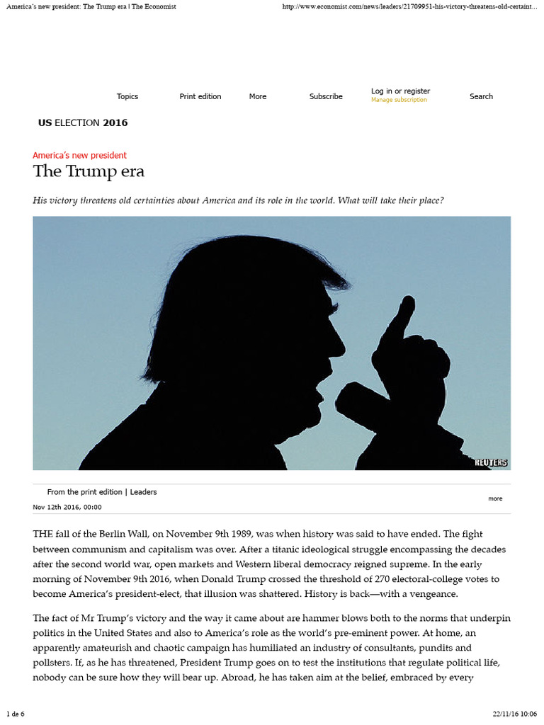 America's New President The Trump Era The Economist | PDF | Donald ...