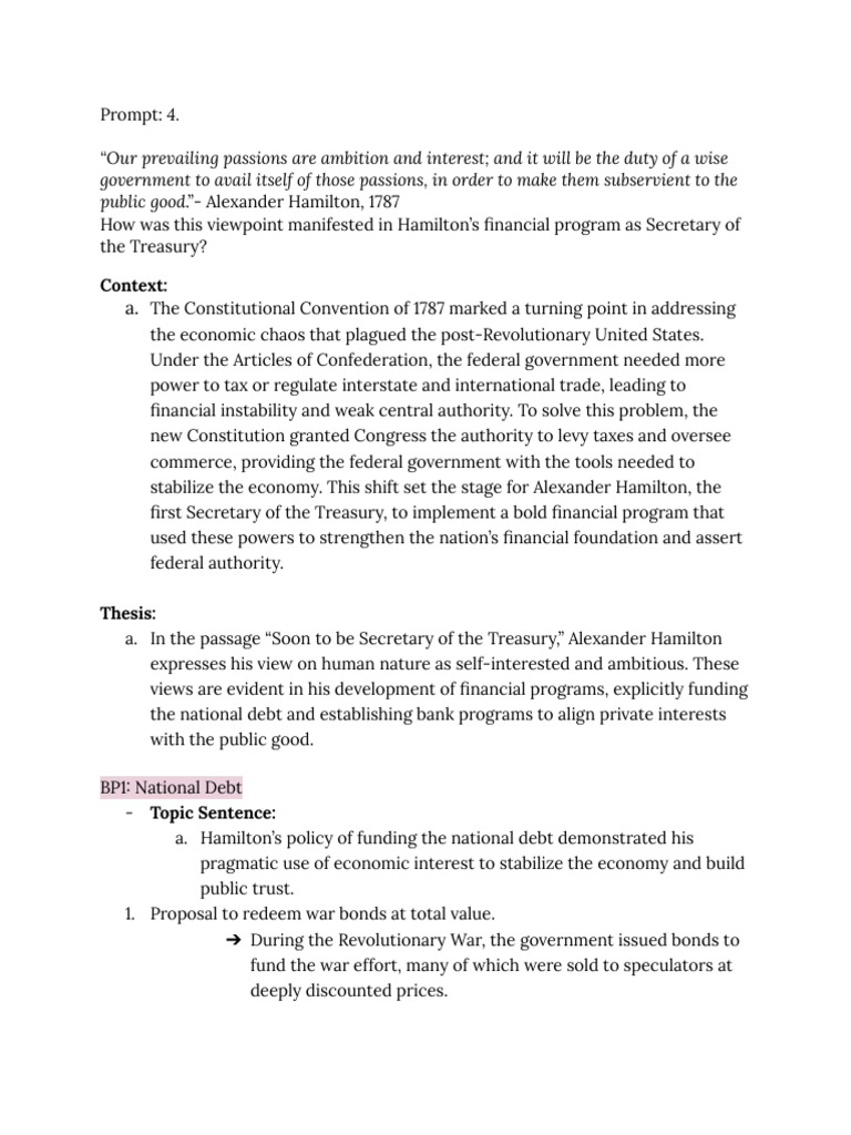 in depth outline prompt #4 | PDF | Alexander Hamilton | Banks