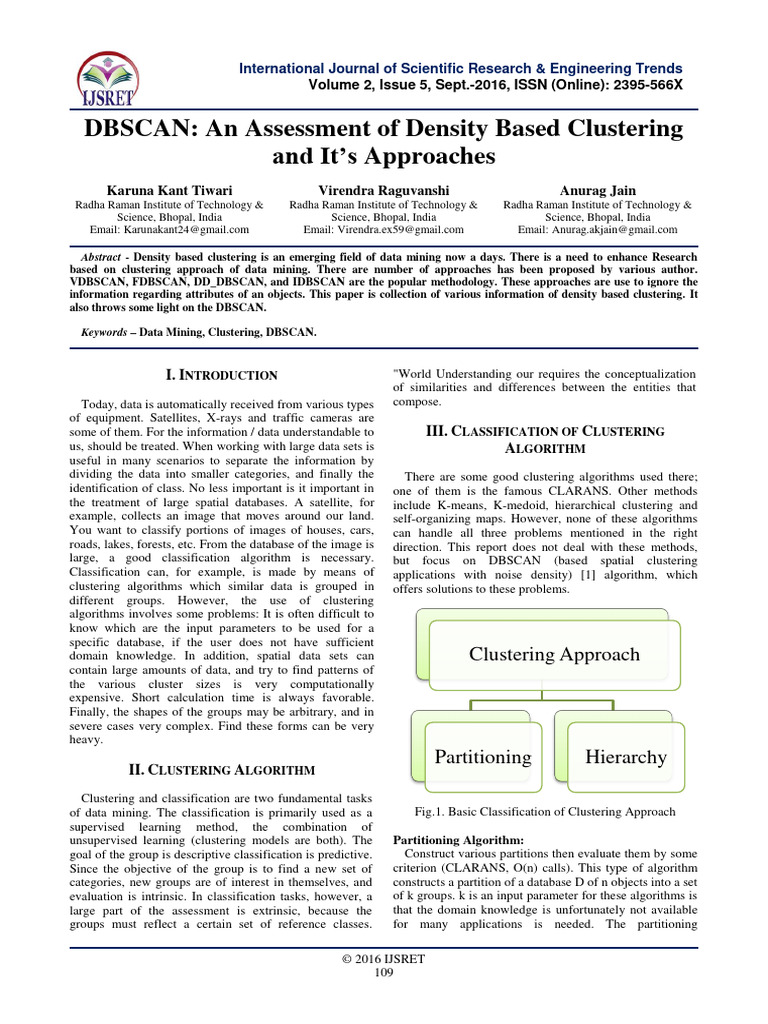 DBSCAN An Assessment of Density Based CL | PDF | Cluster Analysis | Algorithms