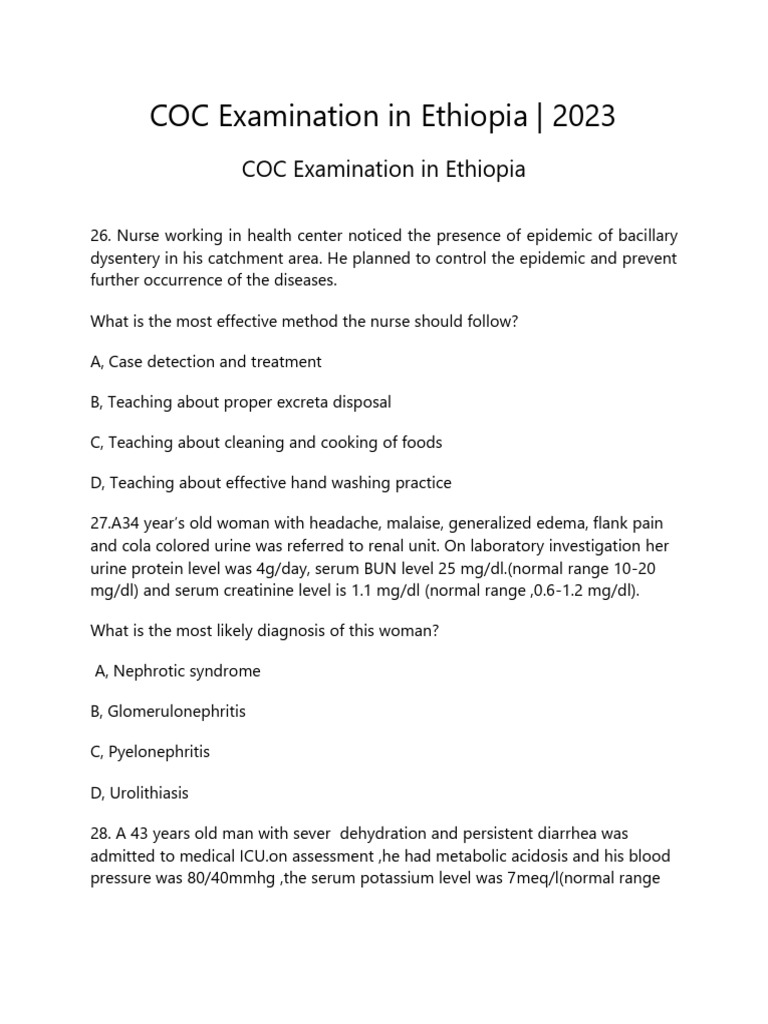 COC Exam Bsc Nurse 8 | PDF | Kidney | Management Of Hiv/Aids