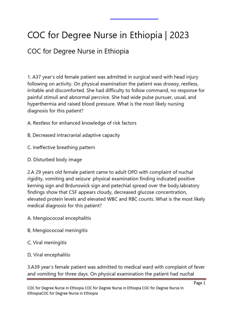 COC Exam BSC Nurse 11 | PDF | Meningitis | Birth Control