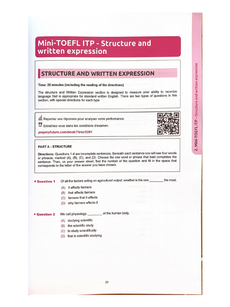 Mini-ToEFL ITP - Structure and Written Expression | PDF