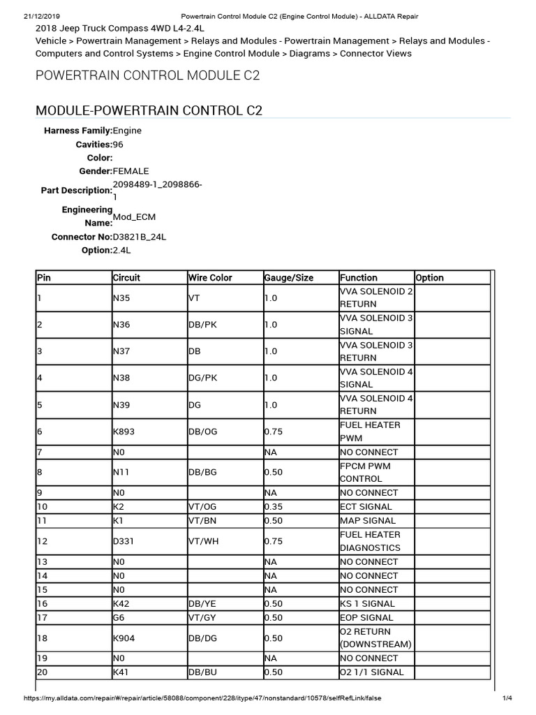 Jeep Compass ECM Connector Guide | PDF | Electricity | Vehicle Technology