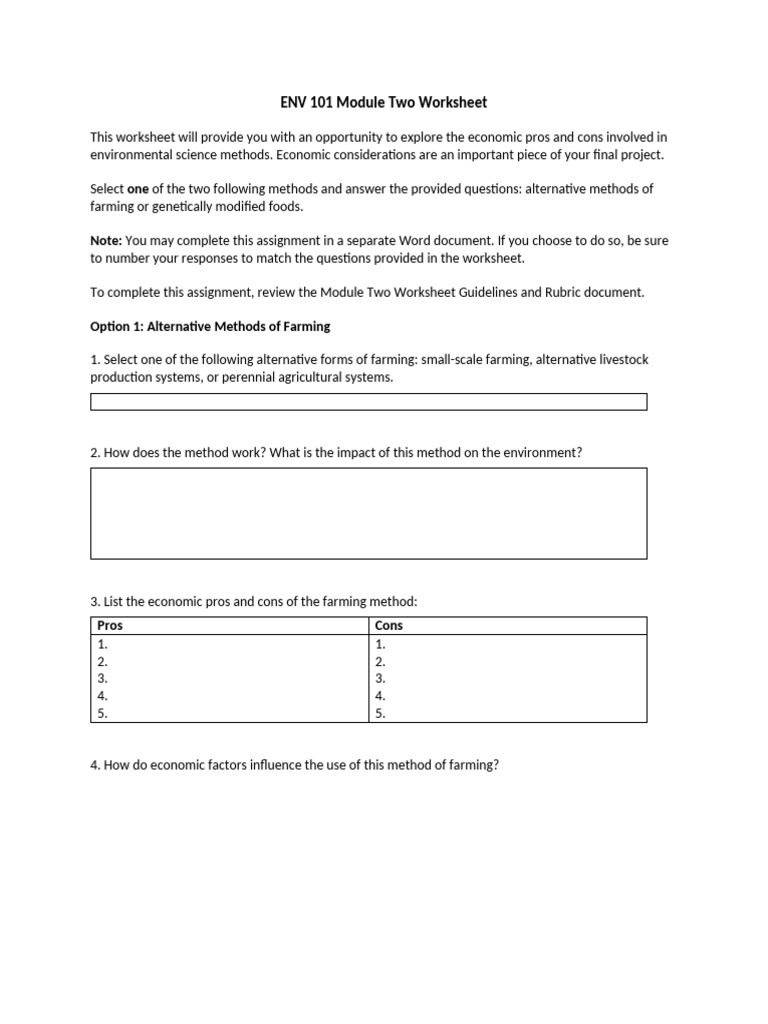 ENV 101 Module Two Worksheet | PDF