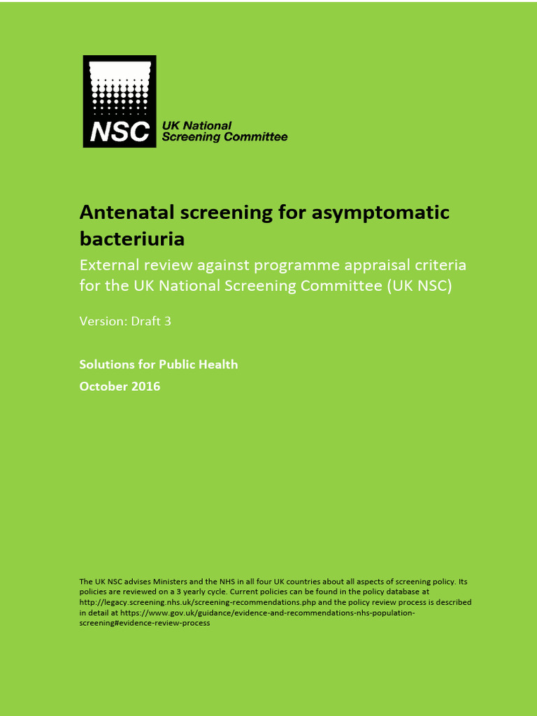 UK NSC Antenatal Screening For Asymptomatic Bacteriuria 2016 | PDF ...
