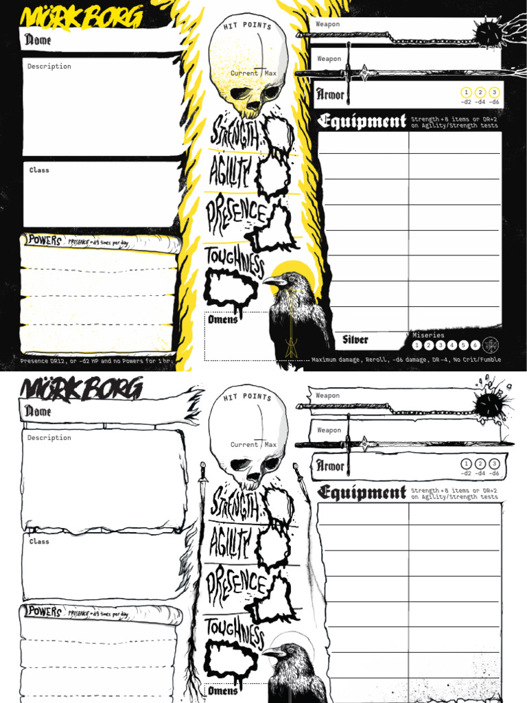 Mörk Borg English Character Sheets Pdf Role Playing Games Role Playing Video Games 