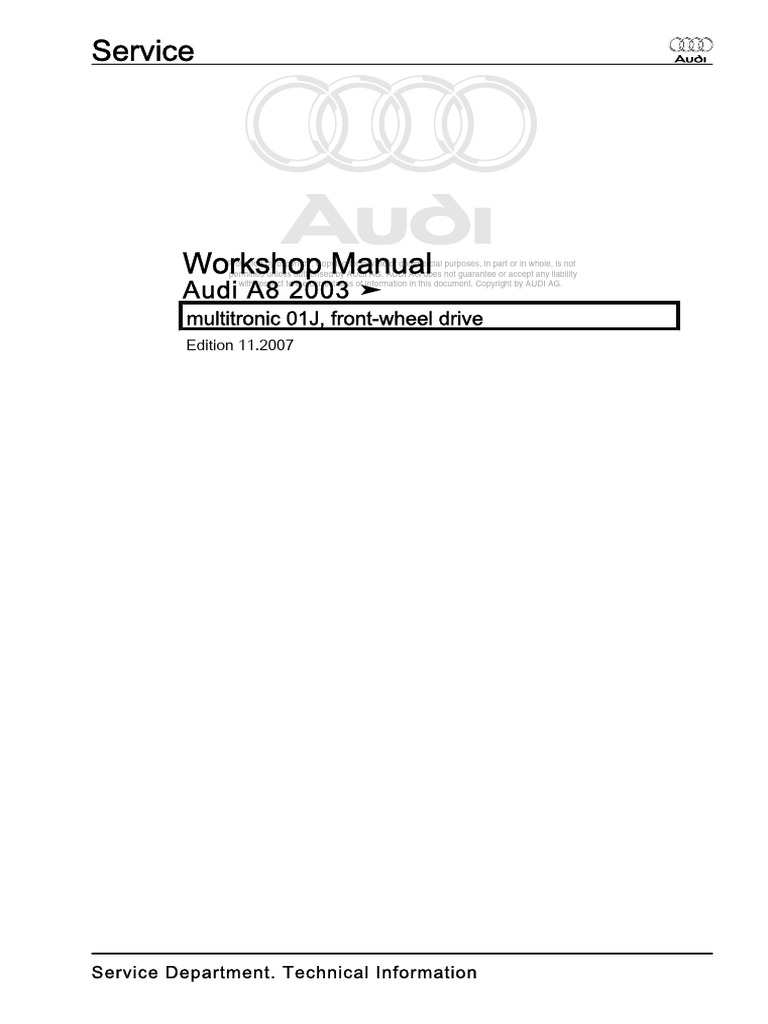 36-Service Manual Multitronic 01J Front-Wheel Drive | PDF | Automatic ...