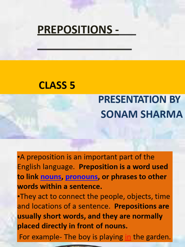 Prepositions Introduction 1 | PDF | Preposition And Postposition | Noun
