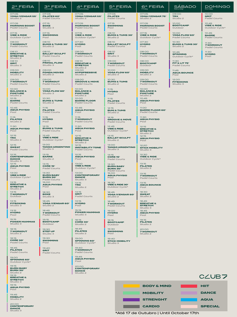 Mapa-Aulas-Grupo-Semana-14_20-Out | PDF | Pilates | Strength Training