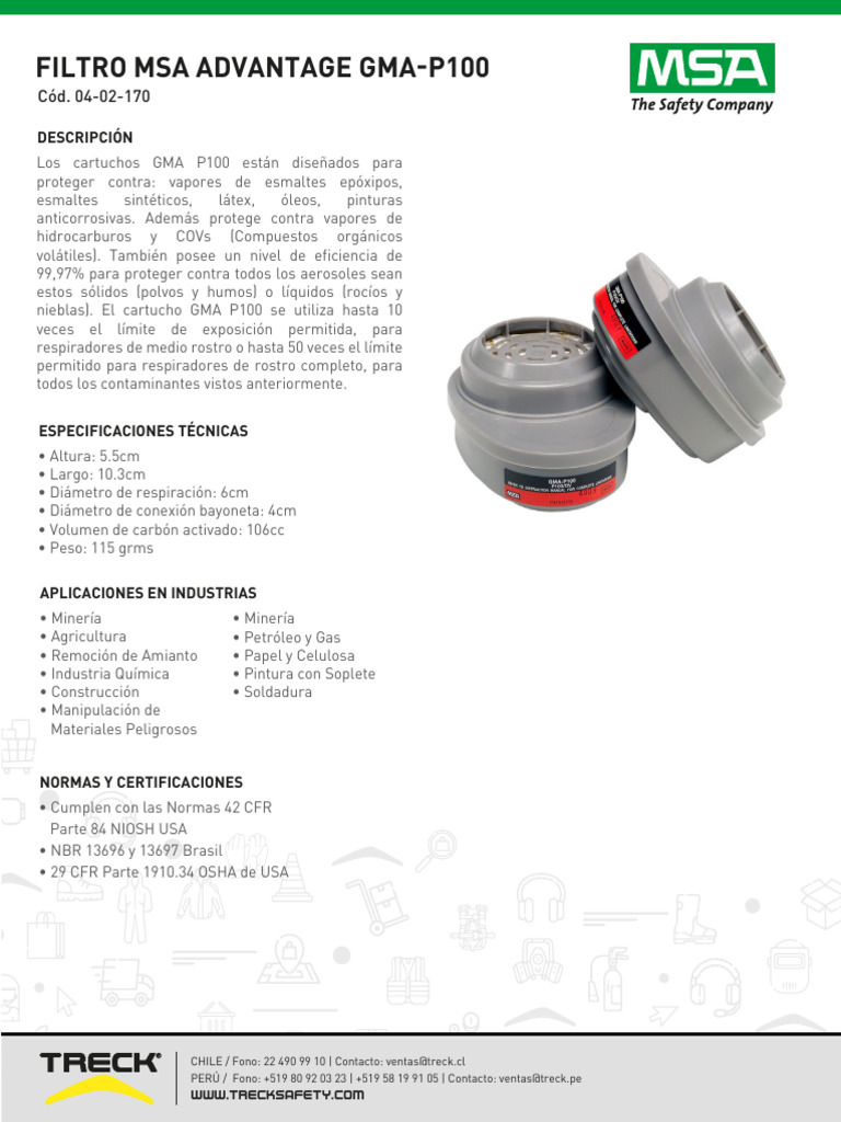 Filtro MSA Advantage GMA-P100: Especificaciones y Usos | PDF