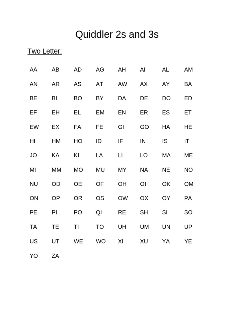 Two and Three Letter Word Reference | PDF