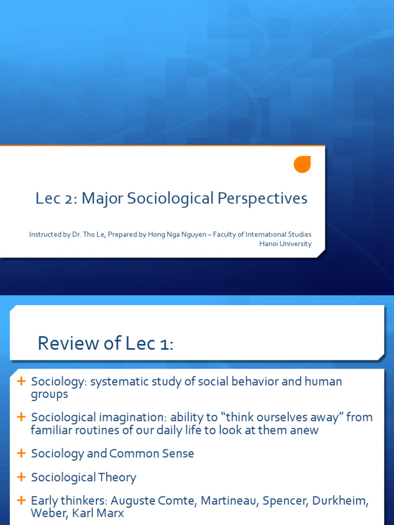 Lec 2 - Major Perspectives - Tho | PDF | Sociology | Society