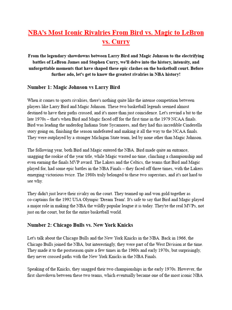 NBA's Most Iconic Rivalries | PDF | Nba Finals | Los Angeles Lakers