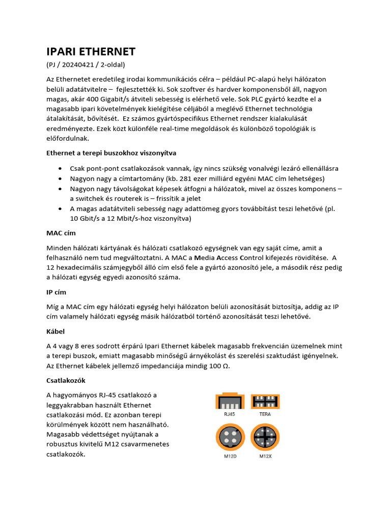 IPARI ETHERNET PJ20240421 | PDF