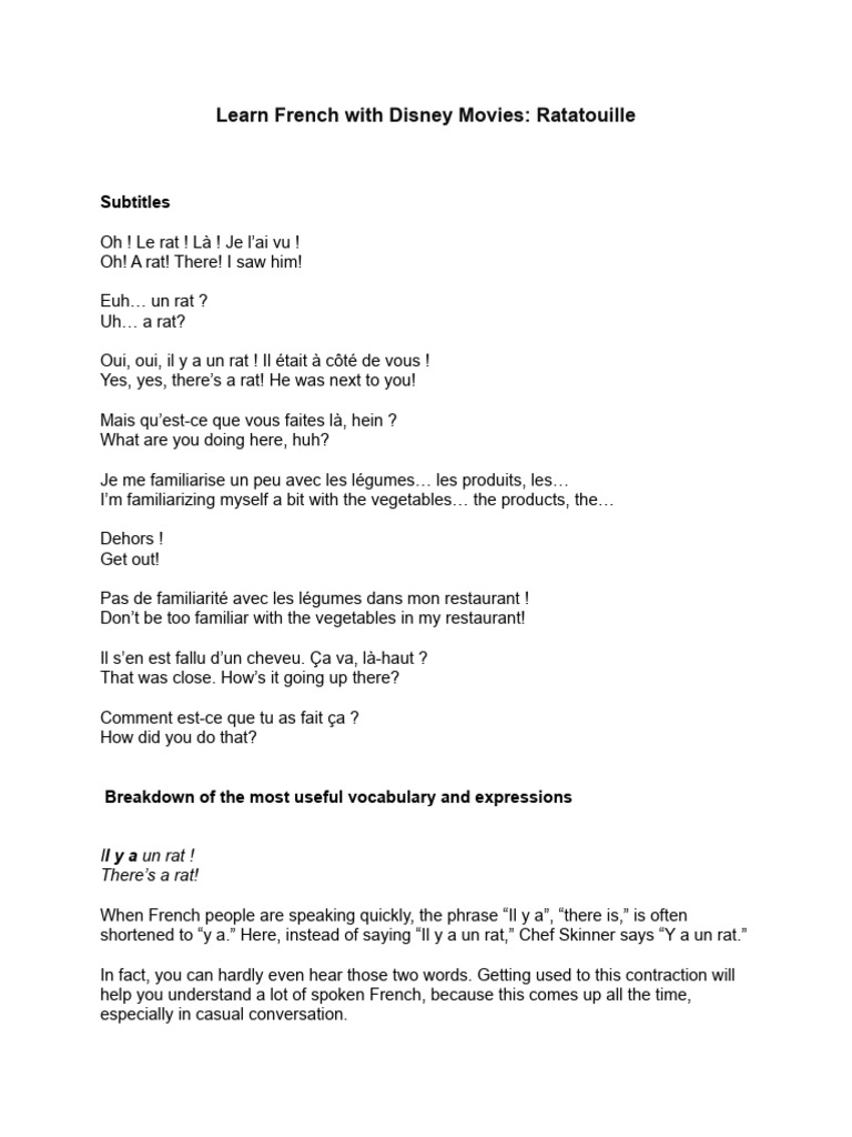 Learn French With Disney Movies - Ratatouille | PDF | Linguistics