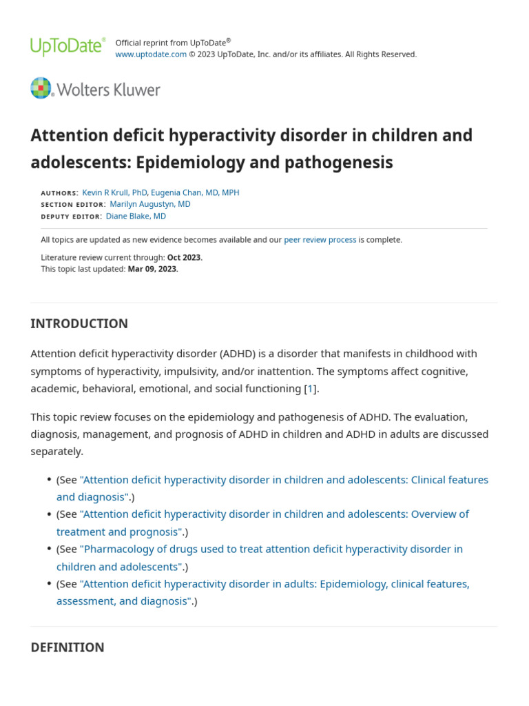 Attention Deficit Hyperactivity Disorder in Children and Adolescents ...