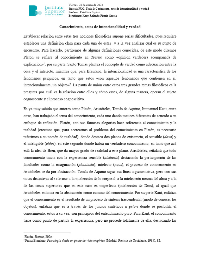Conocimiento, Intencionalidad y Verdad | PDF | Conocimiento | Verdad