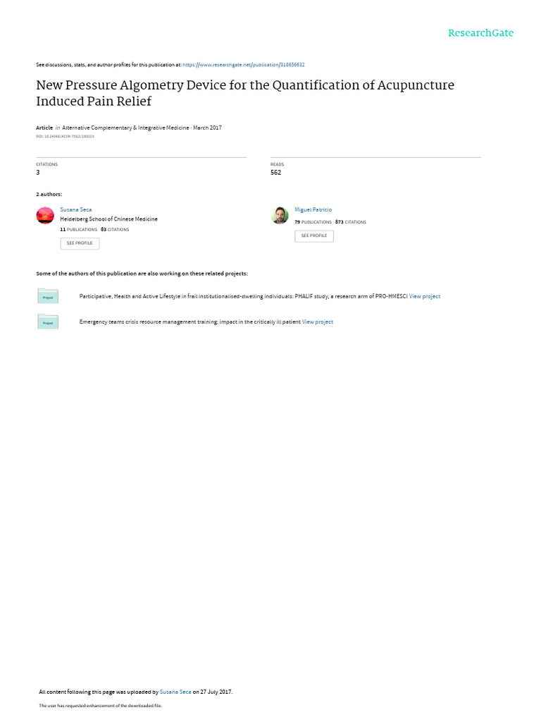 New Pressure Algometry Device | PDF | Traditional Chinese Medicine | Pain