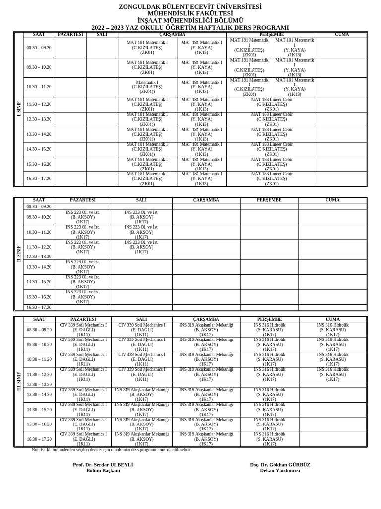 Yaz Okulu Ders Programi | PDF