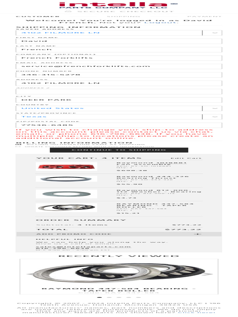 Intella Parts Company, LLC Checkout Customer in… | PDF
