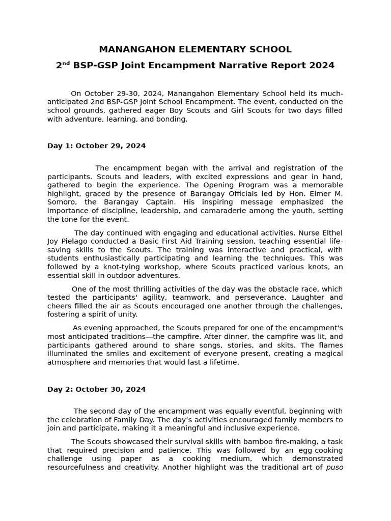 BSP-GSP Narrative Report 2024 | PDF | Scouting