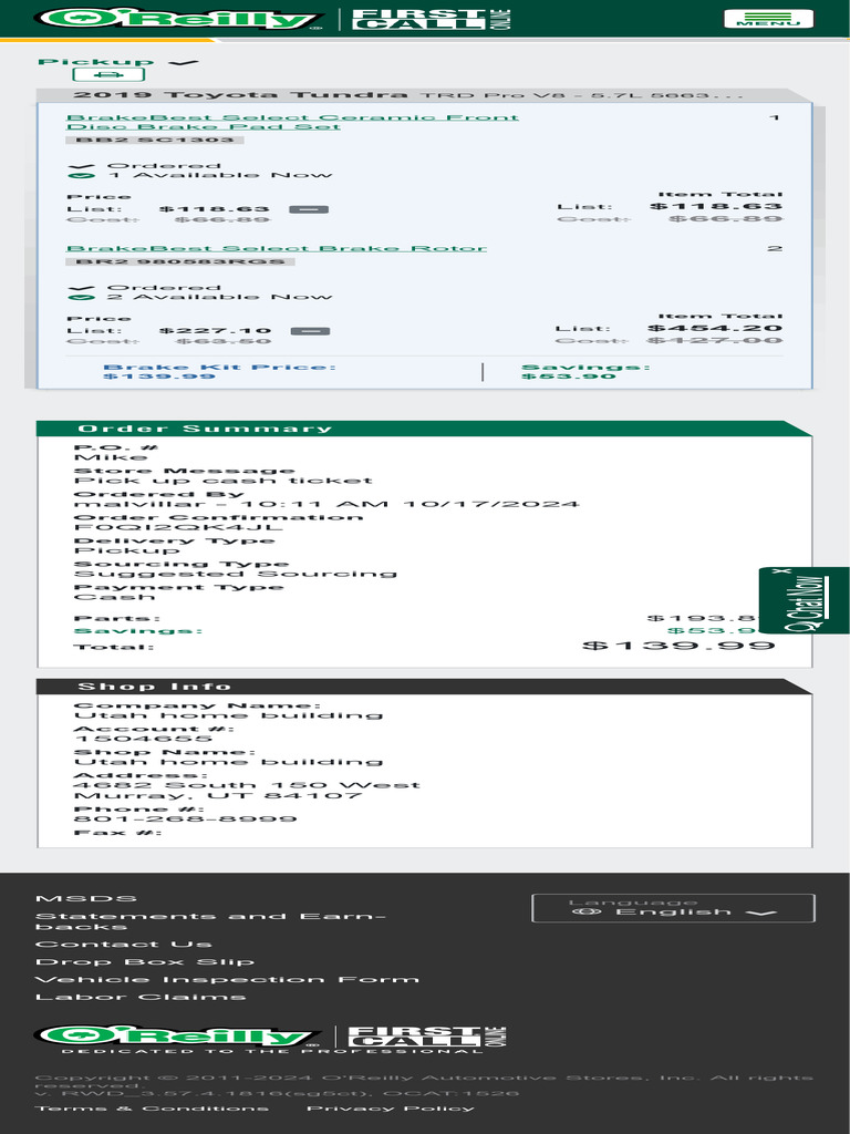 O'Reilly First Call Quote | PDF